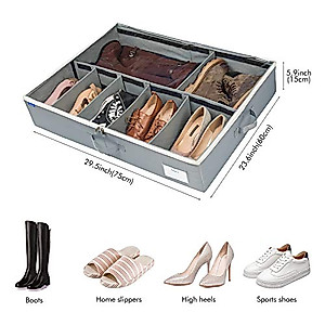 Surblue Shoe Storage Organizer Under Bed Adjustable Dividers Oxford Container Closet Storage Solution with Clear Cover and Handle for Clothing Boots Blankets Sweaters Toys,10 Pairs