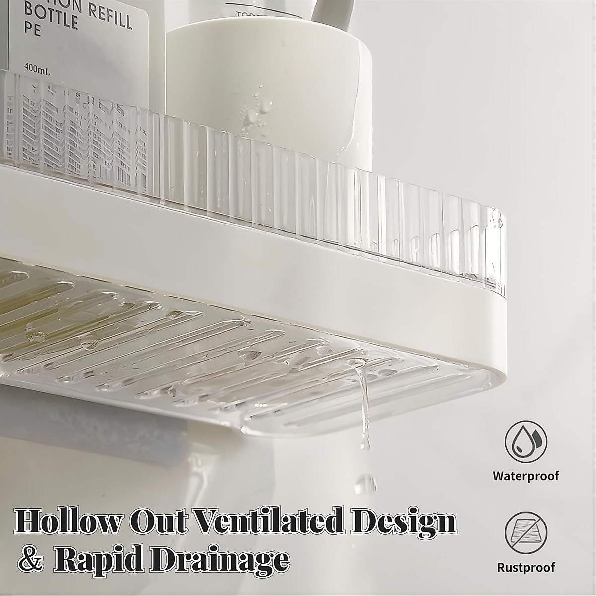 Sylfaen 2-Pack Shower Caddy, No Drilling Double Layer Shower Shelf, Wall Mounted Shower Shelves with Self Adhesive for Bathroom Kitchen