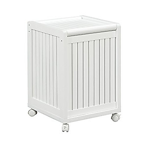 New Ridge Home Goods Abingdon Solid Birch Wood Mobile Hamper with Lid, Medium, White