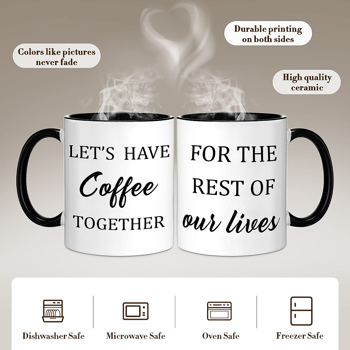 Hoolerry 2 Sets Couples Coffee Cups and Spoons Engagement Gift for Newly Engagedcouples Bridal Shower Gift Lets Have Coffee Together Mugs for Girlfriend Boyfriend Hubby Wifey(Simple Classic)