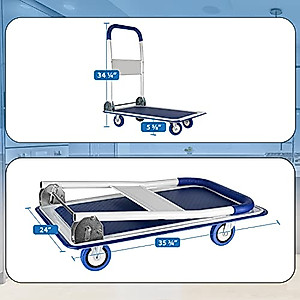 Upgraded Lifetime Appliance Extra Large Foldable Push Cart Dolly | 660 lbs. Capacity Moving Platform Hand Truck | Heavy Duty Space Saving Collapsible | Swivel Push Handle Flat Bed Wagon