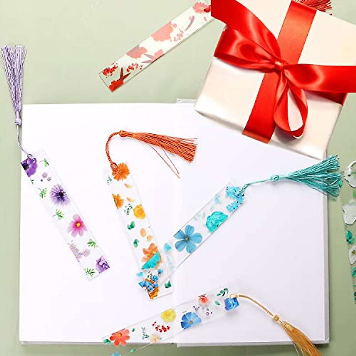 10 PCS Flower Resin Bookmarks Clear Floral Bookmarks Cute Bookmarks Dried Flower Page Marker with Tassels for Book Lovers Reader Teachers Students Women