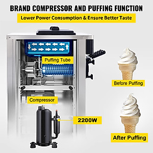 VEVOR Commercial Soft Ice Cream Machine, 3 Flavors Ice Cream Machine w/Pre-Cooling, 5.3-7.4 Gal/H Gelato Machine Commercial, 2200W Countertop Commercial Yogurt Maker Machine, w/LCD Intelligent Panel