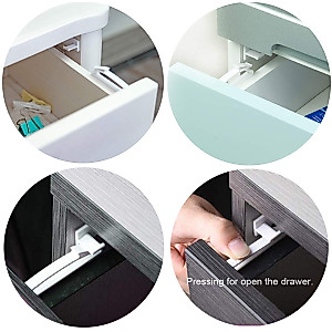 Coolrunner Child Safety Drawer Locks, Safety Invisible Drawer Latches with Strong Adhesive for Baby Care,Only fit for Some Drawer, Please See Below Before Buying(4 Pack)