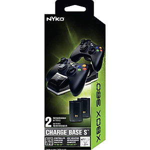 Nyko Charge Base S - 2 Port Controller Charger with 2 Rechargeable Batteries for Xbox 360
