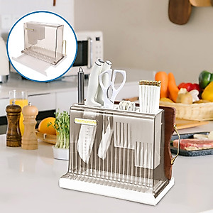 Cabilock Transparent holder kitchen utensil cutting board organizer holder for kitchen drawer kitchen tool holder flatware plastic tray block the pet white household