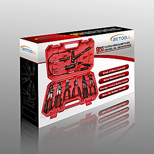 BETOOLL 9pcs Wire Long Reach Hose Clamp Pliers Set Fuel Oil Water Hose Auto Tools