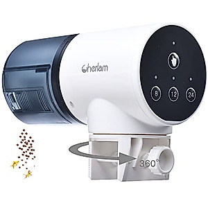 CHERLAM Automatic Fish Feeder Dispenser, 0.05Gal Adjustable Timer for Aquarium Fish & Turtle Tank, Auto Feeding on Vacation, Holidays