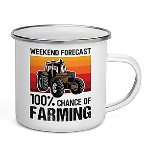 Bubble Hugs Farmer Birthday Camper Mug White 12oz - Forecast Farming - Dry Farming Farm ranch Market Garden Agricultural Seed Drill Acre Hay Tractor Farmer Crops