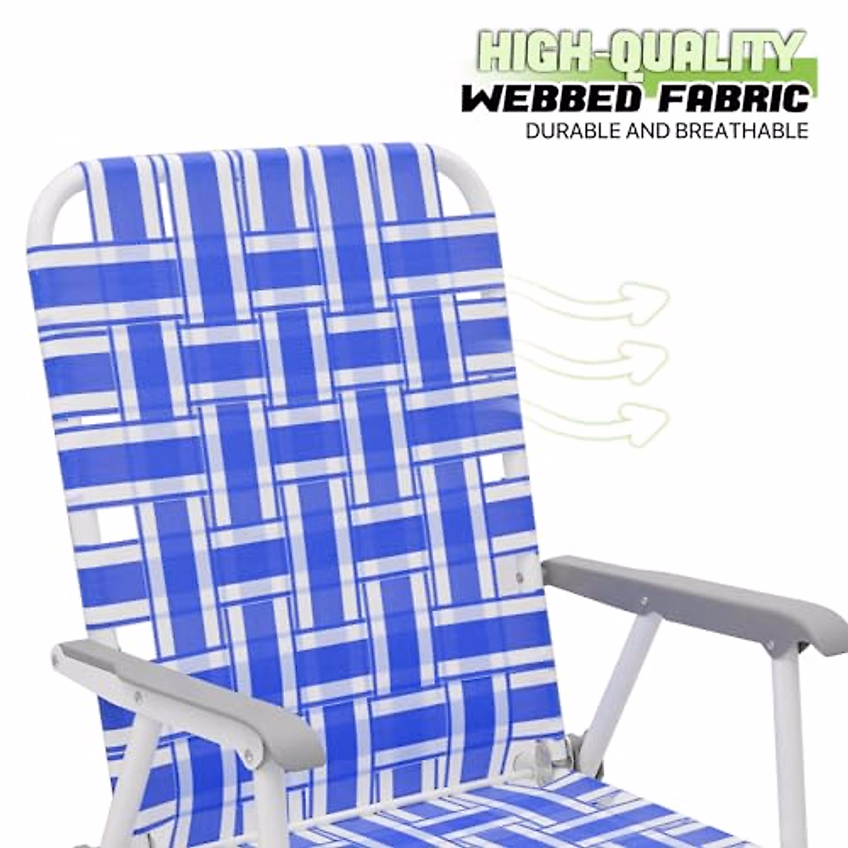 Magshion Folding Webbed Lawn Beach Chair for Adults, Lightweight Steel Frame, Portable Outdoor Camping Chairs for Fishing, Patio, Yard & Garden, Support to 250 lbs (2-Pack, Blue)