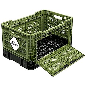 Bigant Heavy Duty Collapsible & Stackable Plastic Milk Crate-Medium Size, Olive, Stackable Open Front Organizer, Set of 1, Snap Lock Foldable Industrial Garage Storage Bin Container Utility Basket