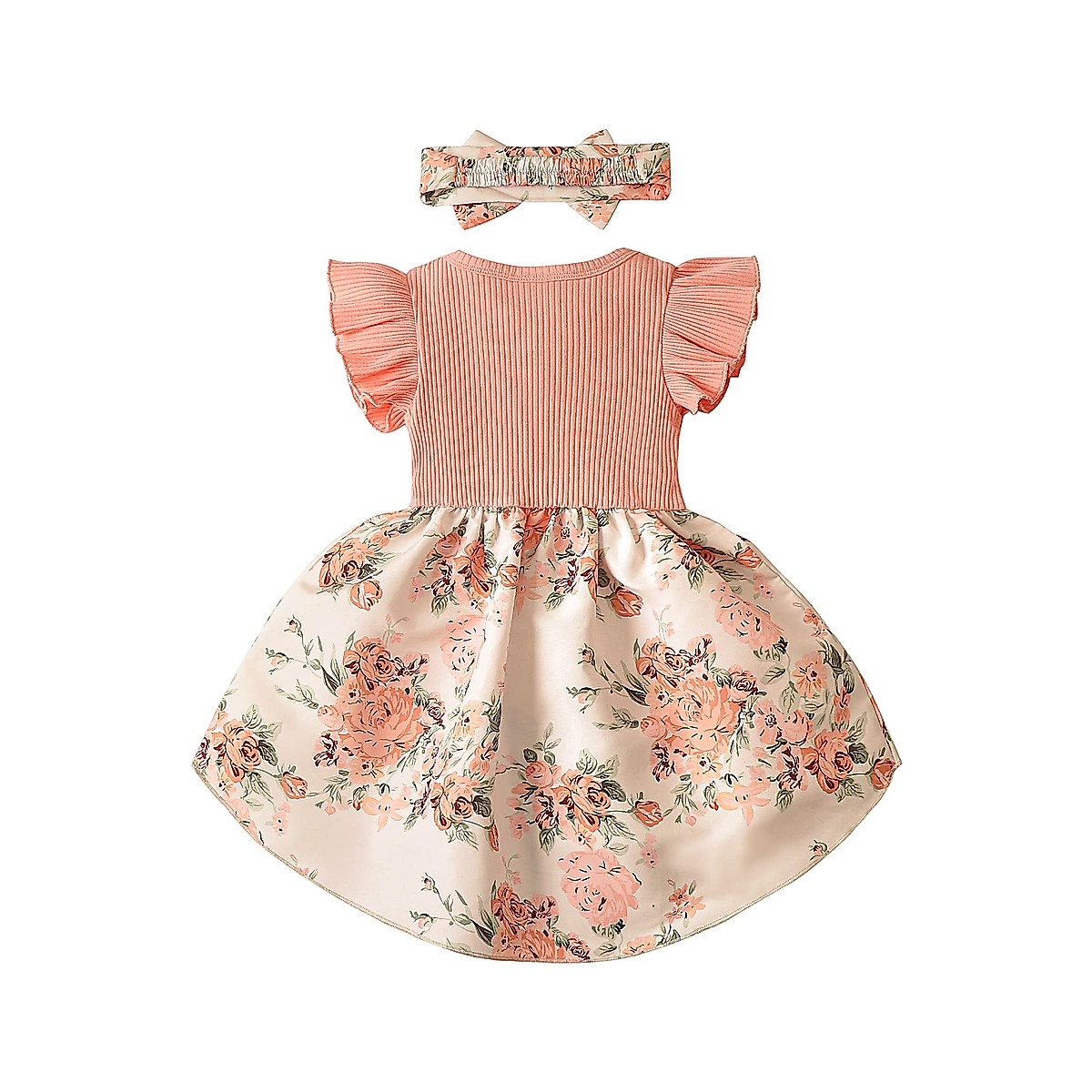 Newborn Baby Girl Dress Floral Ruffle Sleeve Casual Beach Sundress Princess Skirt Clothes Summer Outfits Dresses for Girls (Pink, 3-6 Months)
