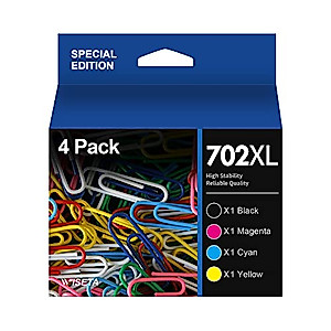 702 702XL Ink Cartridge Replacement for Epson 702 XL 702 to use with Workforce Pro WF-3720 WF-3730 WF-3733 Printer(1 Black,1 Cyan,1 Magenta,1 Yellow)