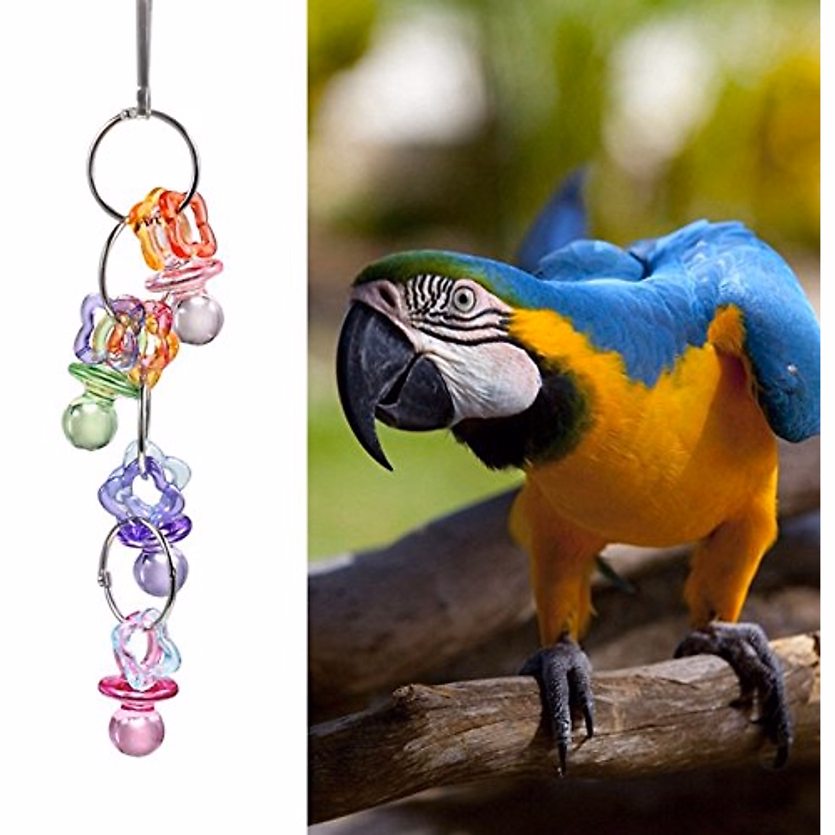 Hypeety Acrylic Parrot Chew Swing Bird Toys for Macaw Parakeet Finch Cockatiel Conure Greys Budgies Bird Cage Toy Hanging Birds Rope Toys