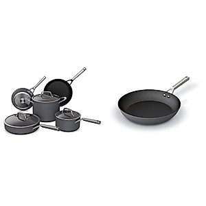 Ninja Foodi NeverStick Premium Hard-Anodized 8-Piece Cookware Set, slate grey, C38000 & C30030 Fry Pan Foodi Neverstick Premium Hard-Anodized That Won't Stick, Oven Safe to 500°F, Slate Grey, 12 Inch