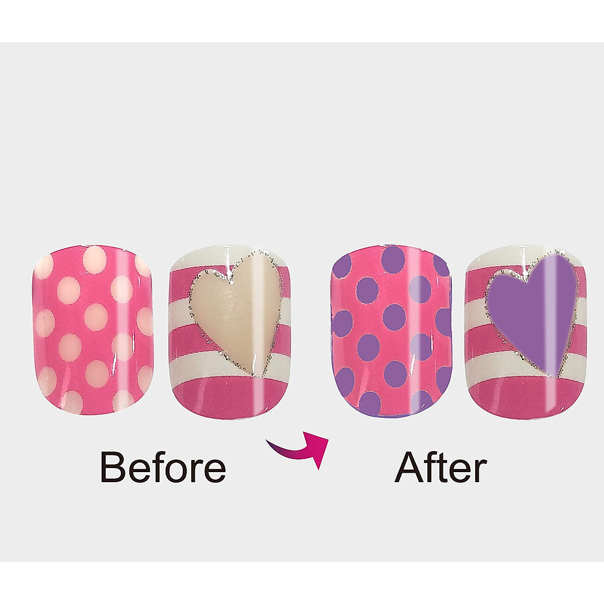 Vivace 4Pack 48Tips Color Changing Under Sun Fake Nails, Artificial Preglued Junior Sticker Nails 11461 etc (Sun 1)