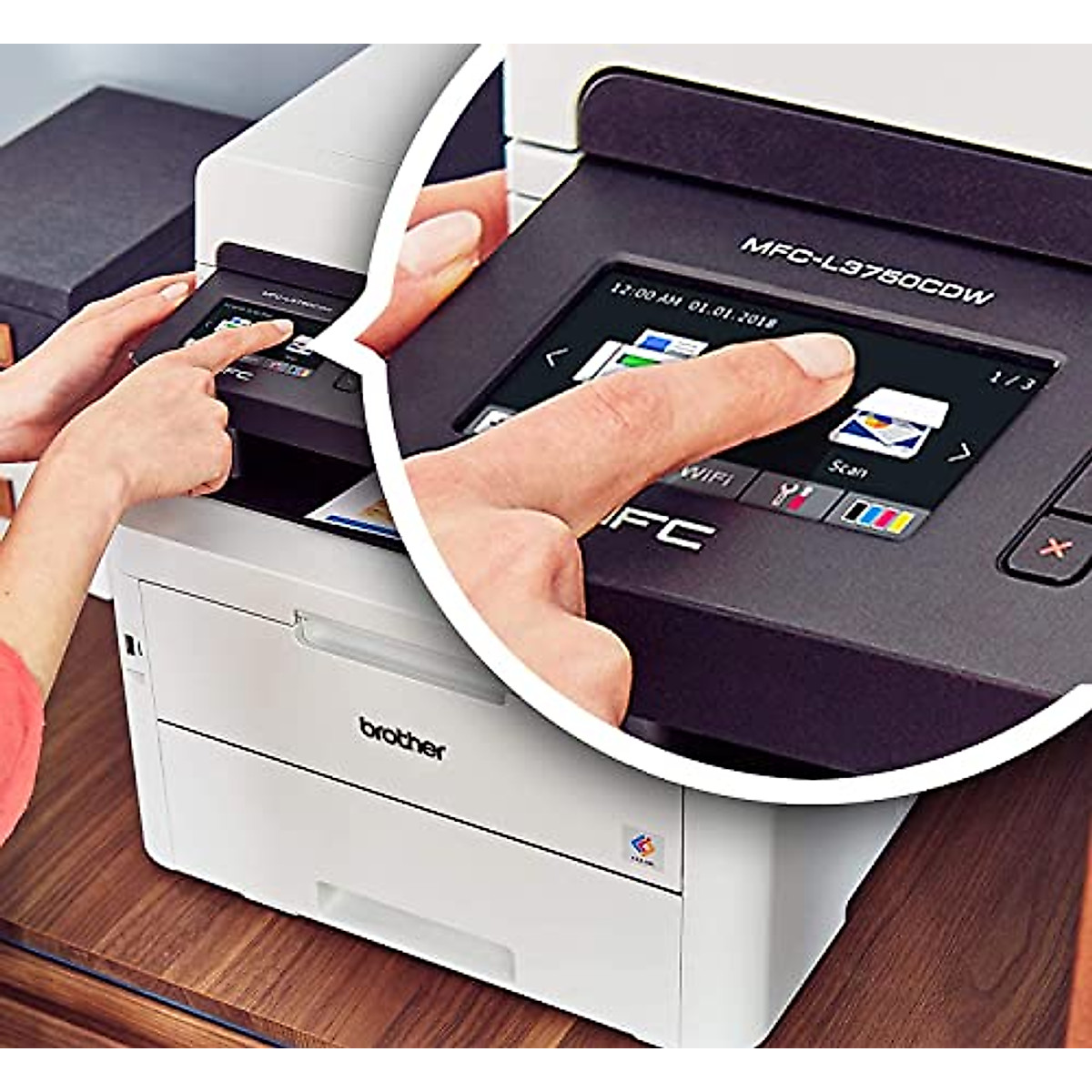 Brother Color MFC-L3750CDW All-in-One Digital Wireless Laser Printer - Print Copy Scan Fax - 24 ppm, 600 x 2400 dpi, Auto 2-Sided Printing, 50-Sheet ADF, 3.7" TFT Touchscreen LCD, Ethernet, BROAGE