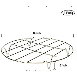 Aracoware 2 Pack Round Stainless Steel Cooking Cooling Racks, 10"x1.18", Oven Safe, Multi-Purpose for Air Fryer, Pressure Cooker, Steamer - Set of 2