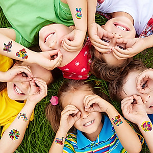 Chinco 144 Pieces Hippie Temporary Tattoo Stickers for Kids 70s 80s 90s Groovy Hippie Tattoos Hippie Face Tattoos Love and Peace Tattoos Multi Temporary Tattoos Decals for Tie Dye Hippie Party Favors