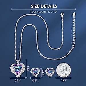CDE Angel Wing Heart Jewelry Sets Gift for Women Pendant Necklaces and Earrings Anniversary Birthday Mother's Valentine's Day Jewelry Gifts for Women Mom Stepmom Daughter