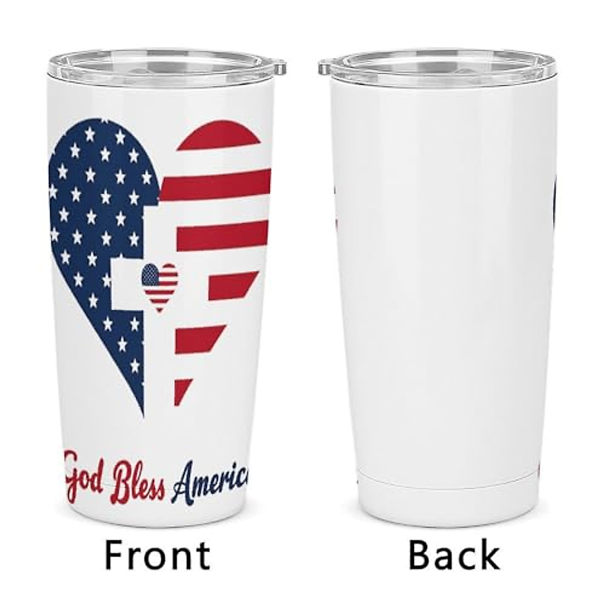 God Bless America Heart Flag Patriotic 20 OZ Stainless Steel Tumbler Travel Car Coffee Mug with Straw Lid Cleaning Brush Coffee Tumbler Mug for Women Men