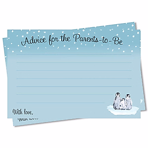 Penguin Baby Shower Advice Cards Winter Sprinkle Little Notes White Blue Snow Words of Wisdom Co-Ed Family Guys and Gals Gender Neutral Unisex It's a Girl Boy Family Waddle on Over (24 count)