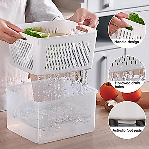 5 PCS Large Fruit Containers for Fridge - Stackable Airtight Food Storage Containers with Removable Colander - Dishwasher & microwave safe Produce Containers Keep Fruits,Berry, Vegetables, Fresh longe