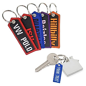 Kamao Personalized Keychain, Customized Embroidery Any Text Great Gift Keychain, for Men's Motorcycle ATV Car and Scooters, Black, Red, Orange, Blue, Yellow, 8.5x3.2 cm