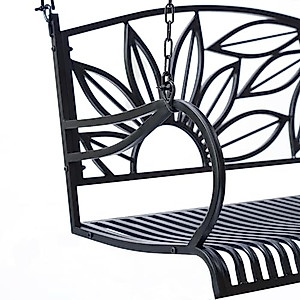 Live Casual Heavy Duty Mariposa Metal Porch Swing, No Cup Holders - Weather-Resistant Black Metal Swing with Comfort Roll Seat