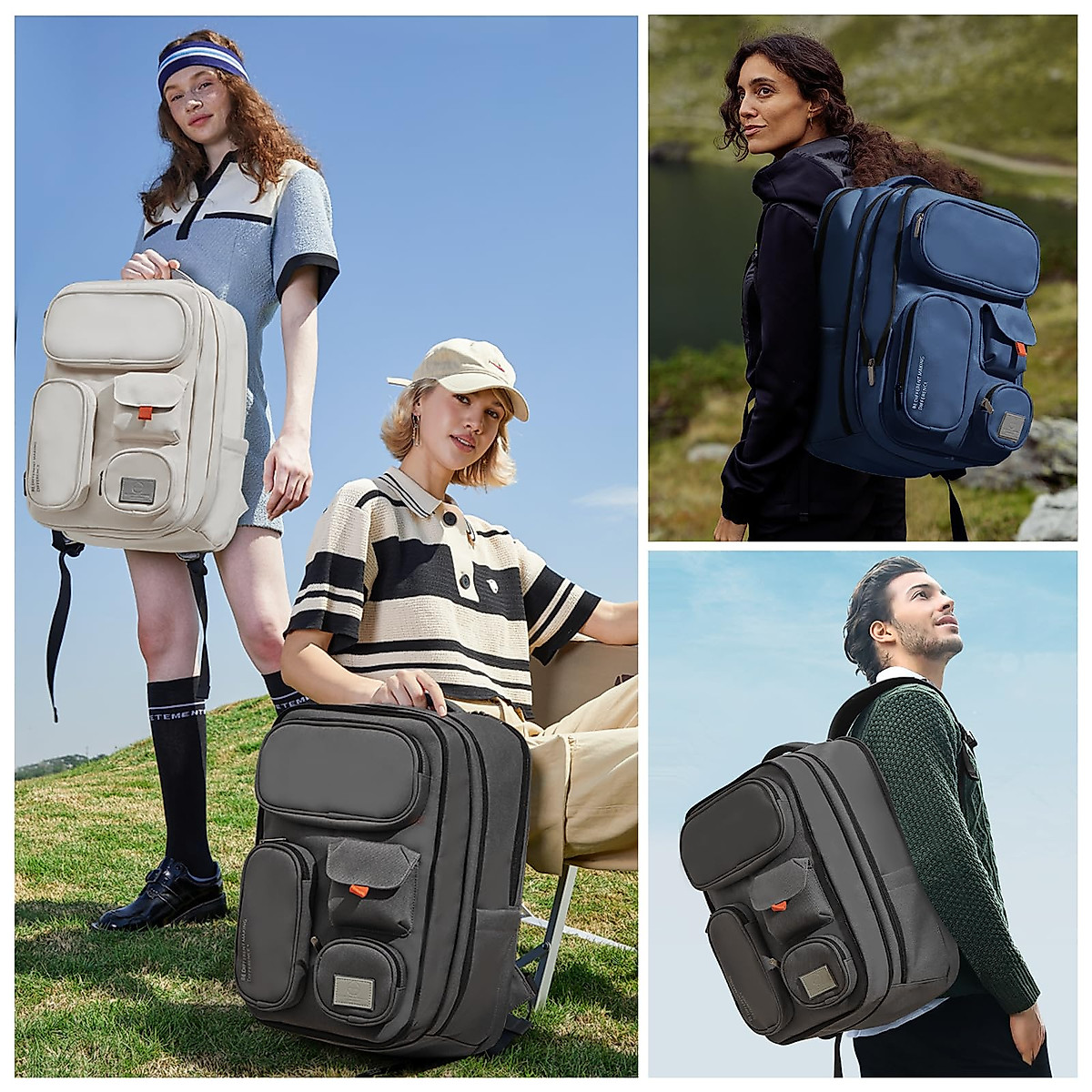 Mixi Travel Backpack for Women & Men 15.6'' Laptop Carry On Weekender Bag Outdoor Hiking with Multifunction Pockets 180° Open Water Resistant 18 Inch 22L, Moonlight White