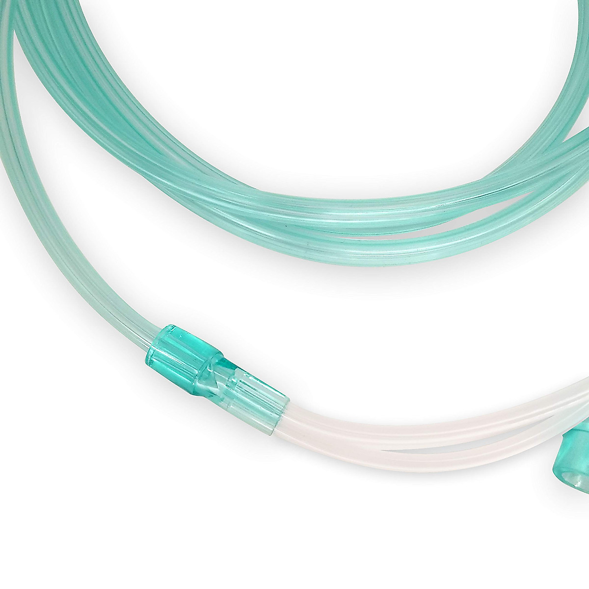 Healva 10 Pack High-Flow Soft Nasal Oxygen Cannula, Standard Connector 6.6 Feet, Green Tubing