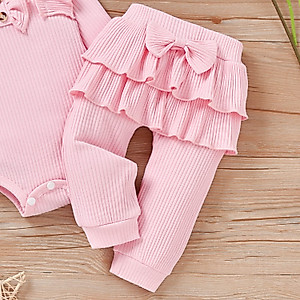 Aalizzwell Preemie Newborn Infant Baby Girls Clothes Ribbed Bodysuit Pants Set Fall Winter Outfits Pink Premature