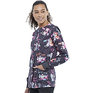 Cherokee Prints Women Warm Up Scrubs Jacket Snap Front CK301, XS, Selfie Care