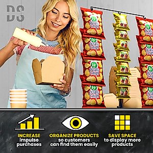 DS THE DISPLAY STORE Black 3-Row Potato Chip Rack Display Stand with 39 Clips, Snack Retail Display Rack, Chip Stand Display for Party, Countertop Chip Bag Holder, Snack Display for Counter