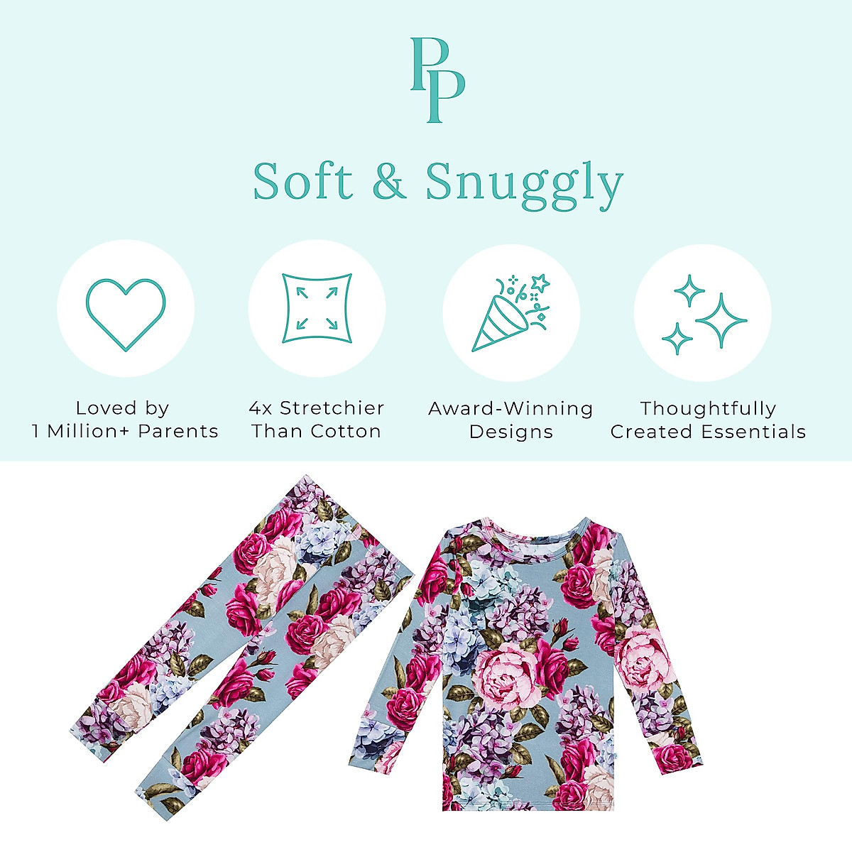 Posh Peanut Girls Pajamas - Soft, Viscose from Bamboo PJs for Kids - Matching, Long Sleeve Toddler Pajamas for Girls (6-12 Months) Lacey