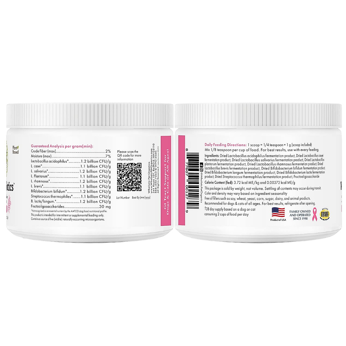 Wholistic Pet Organics WholeBiotics Supplement: Organic Dog Probiotic Powder - Cat Probiotic with Digestive Enzymes - Dog Probiotics for Diarrhea, Gas, Constipation, Upset Stomach, Allergies - 1 Oz
