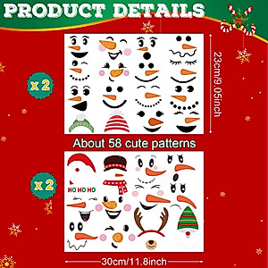 58 Pieces Snowman Decals PVC Face Stickers Christmas Wall Decor Stickers Glass Blocks Holiday Decals Snowman Hats Stickers Cute Snowman Face Decals for Home Wall Door Refrigerator Party Decoration