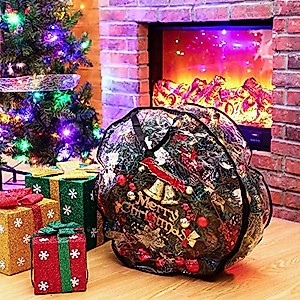Zhengmy 30'' 24'' Christmas Wreath Storage Container - 4 Pack Clear Xmas Bags with Handle and Dual Zipper Plastic Decorative Protector for Seasonal Holiday Garland (Black)