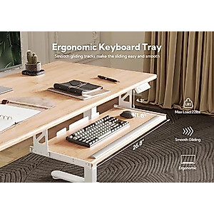 INNOVAR Bamboo Electric Standing Desk, 48×24 Inch Adjustable Desk with Keyboard Tray, Stand up Home Office Desk with Whole-Piece Board, White Frame/Bamboo Top