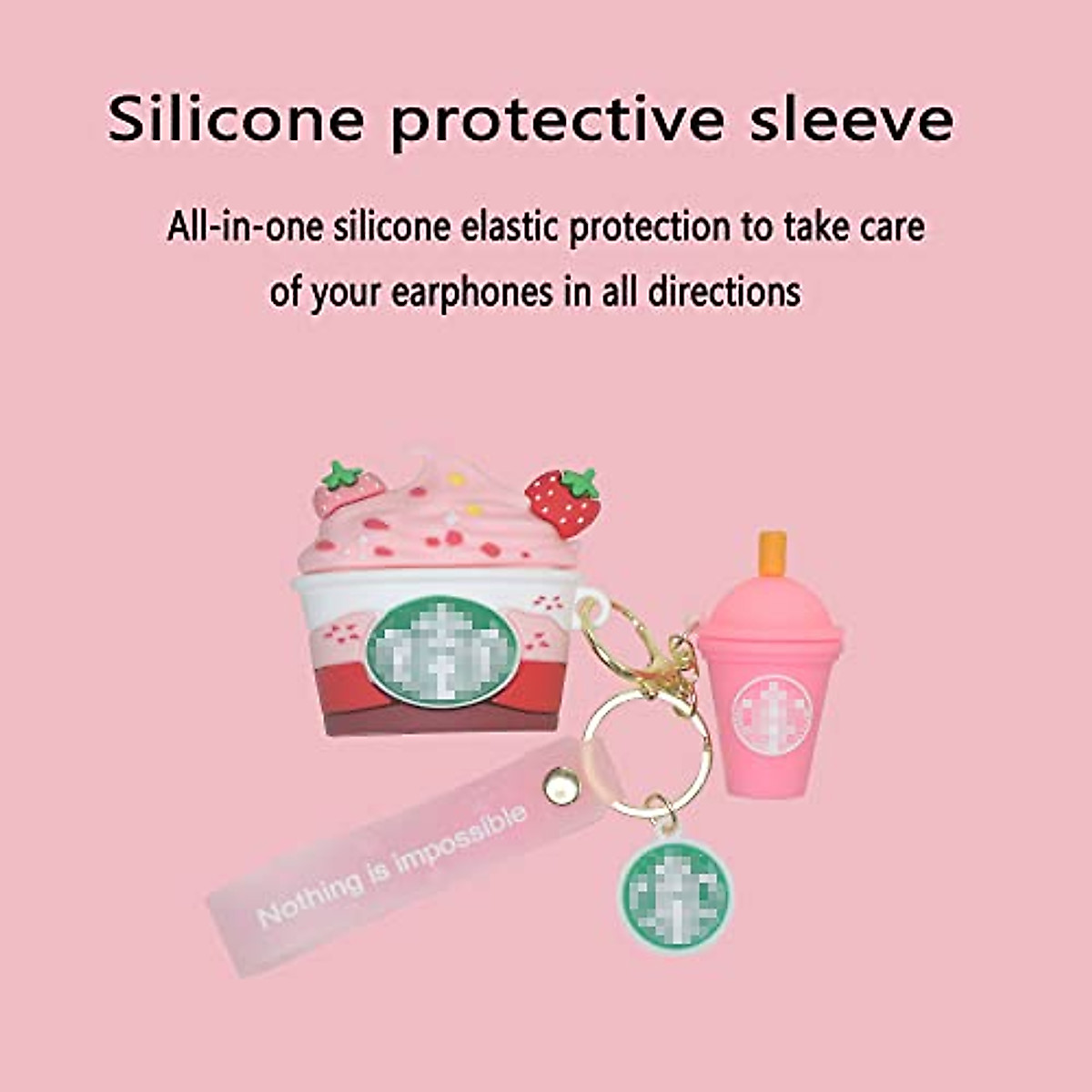 Airpod 3 Generation Case, (2022) New Type Drink Cup Cute Funny Skin, Shockproof Protection Kawaii Soft Silicone Keychain Airpod Cover for Airpod 3 Case (Strawberry Pink)