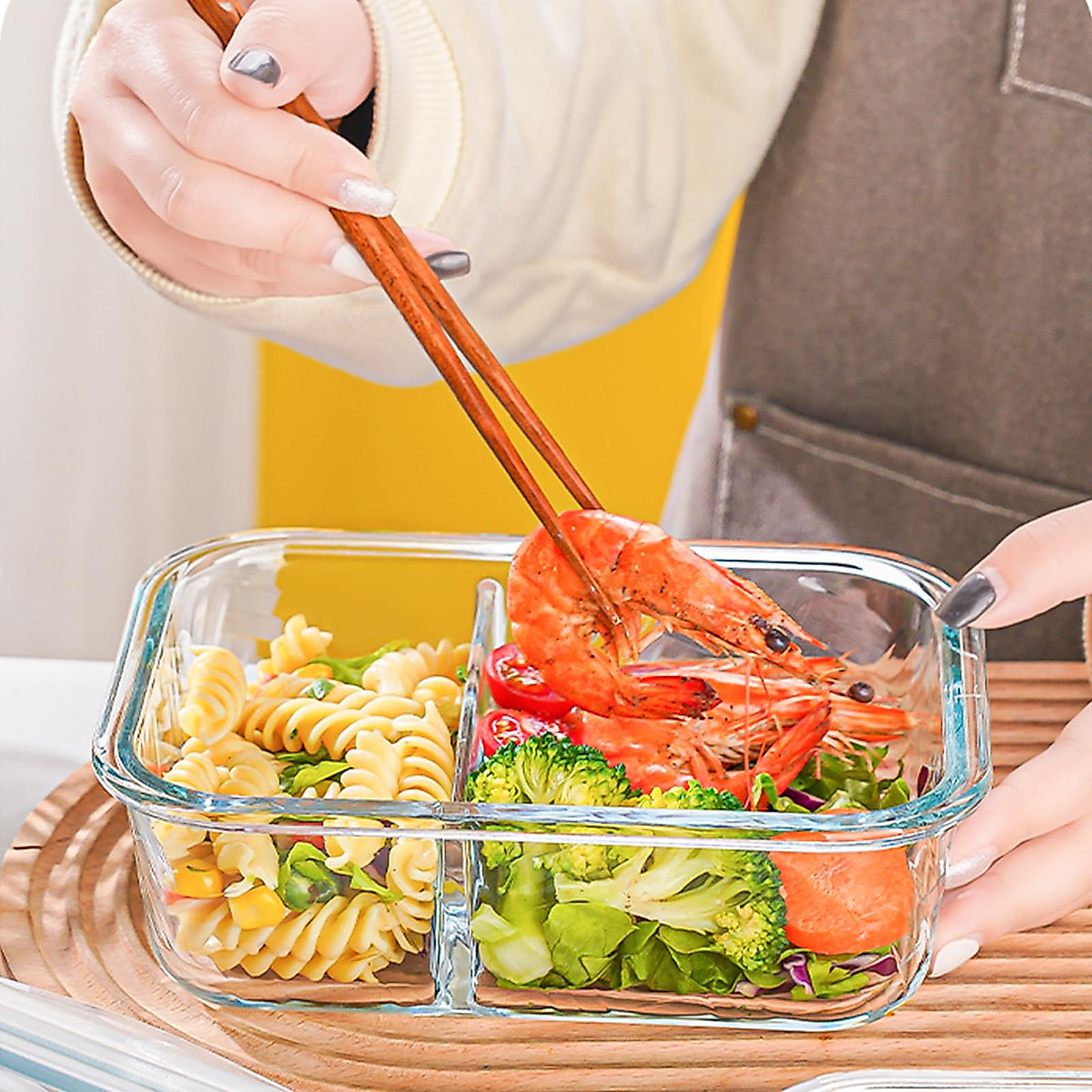 ATRDTO 5Pack35oz Glass Food Storage Containers with Lids-Meal Prep Containers 2 Compartments-Airtight Lunch Containers Bento Boxes with Snap Locking Lids for Microwave Freezer Oven