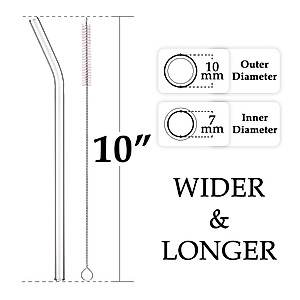 THRISTO Glass Straw 16-Pack- Glass Straws Shatter Resistant 14 Bent, 10”x10mm, 2x Cleaning Brushes- Foam Wrap Secured- Ideal for Hot Coffee & Chilled Smoothie at Home & Party