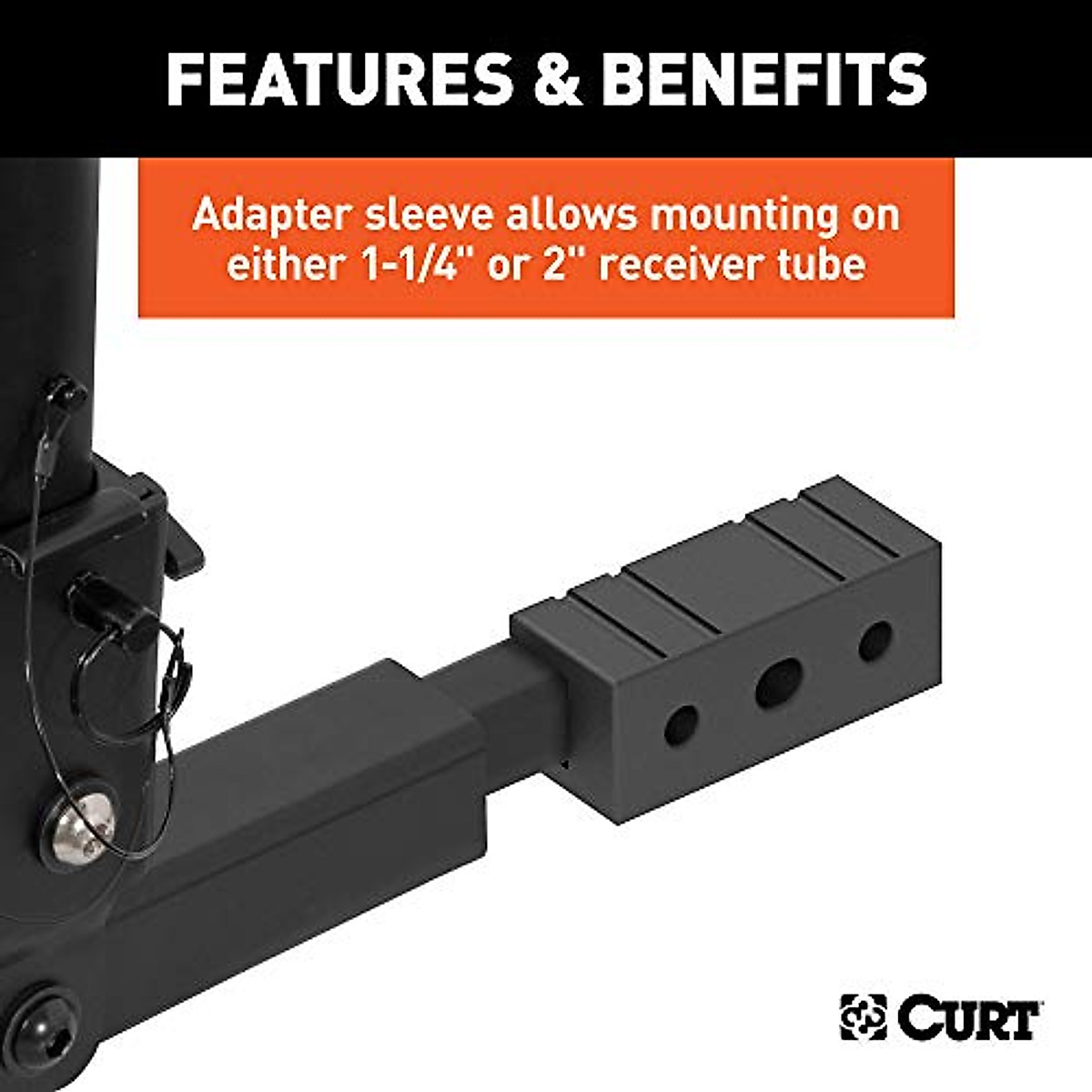 CURT 18029 Trailer Hitch Bike Rack Mount, Fits 1-1/4, 2-Inch Receiver, 2 Bicycles, CARBIDE BLACK POWDER COAT