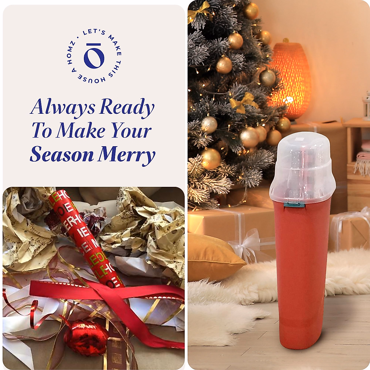 HOMZ 2-Pack Gift Wrap Plastic Storage Organizer, Vertical Wrapping Paper Holder, Red/Clear