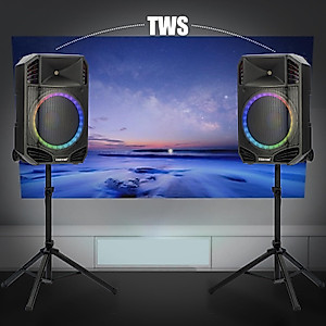 PA Speaker System - Active Bluetooth Compatible Speaker with USB, 15 inch Rechargeable Powered Dj, 2 Wireless Microphone.