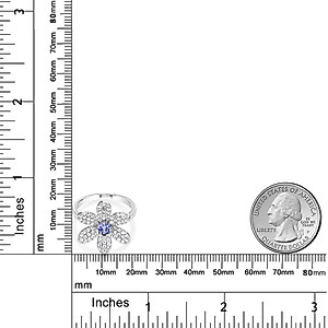 Gem Stone King 925 Sterling Silver 4MM Round Gemstone Birthstone Flower Ring For Women By Keren Hanan | Available in Size 5,6,7,8,9