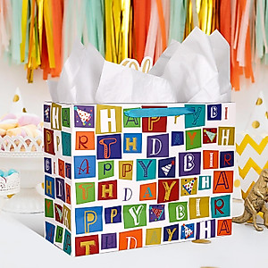 Giiffu 16.5" Extra Large Gift Bags for Birthday Party with Card and Tissue Paper (Pack of 2, Happy Birthday)