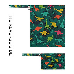 Qilmy 2pcs Dinosaur Wet Dry Bag Waterproof Reusable Baby Cloth Diaper Wet Dry Organizer for Travel, Beach, Stroller, Diapers, Wet Swimsuits, Toiletries