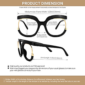 VOOGLAM Oversized Black Square Blue Light Blocking Glasses Clear Lens for Women Fredia OX739865-03