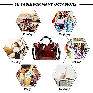 Womens Fashion Handbags Patent Leather Elegant Tote Crossbody Shoulder Bag Top Handle Bags (Red)